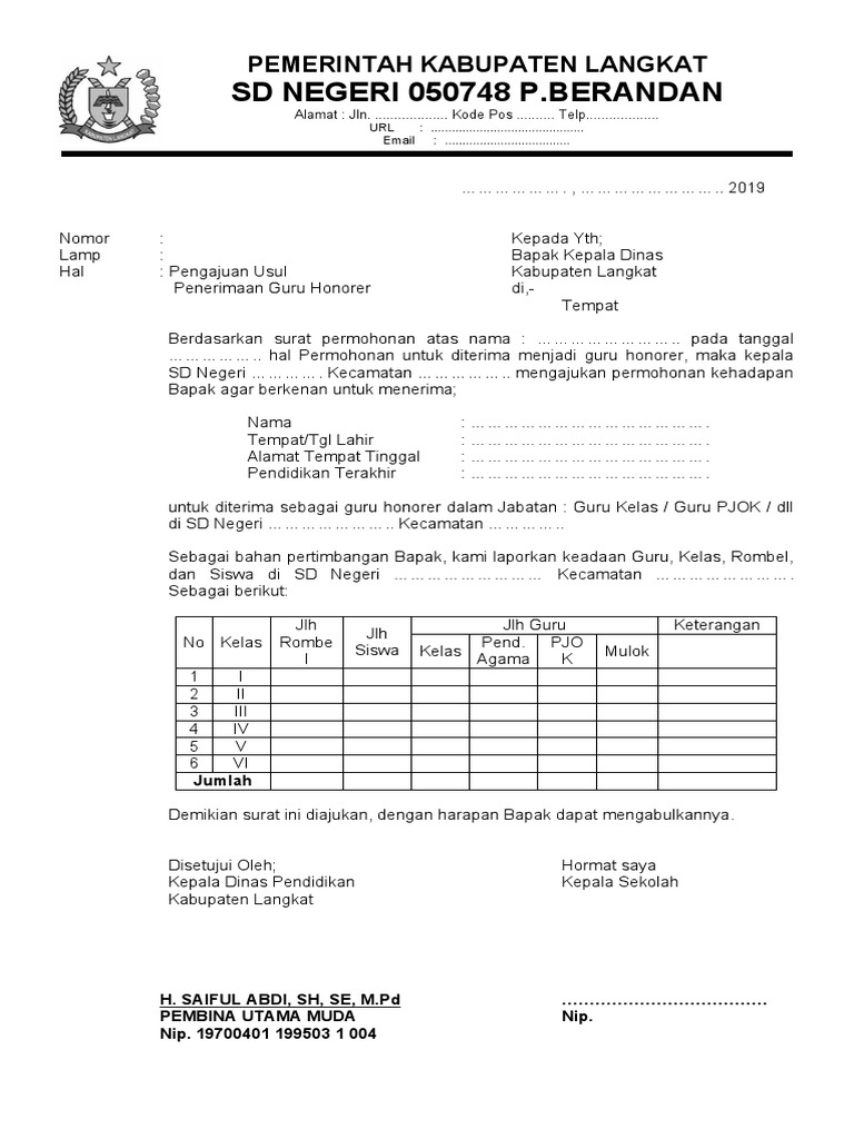 CONTOH SURAT PERMOHONAN GR HONOR | PDF