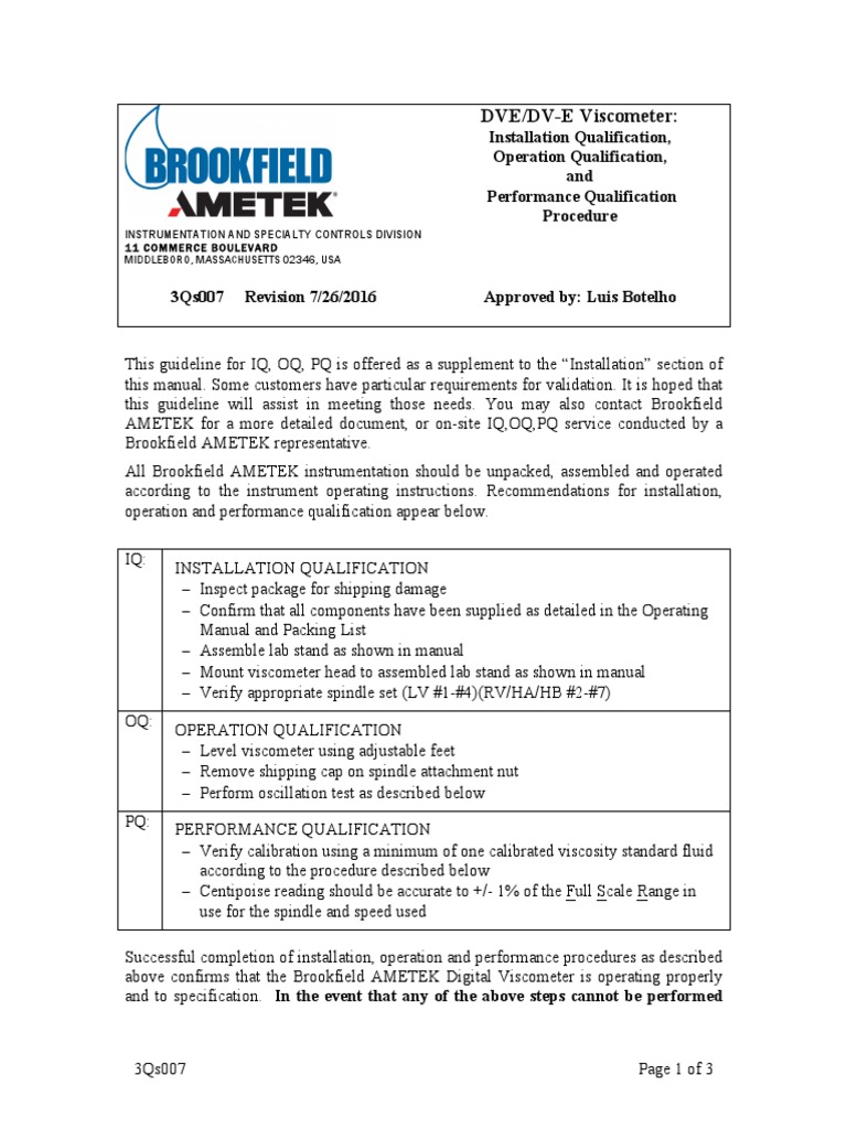 Installation Qualification, Operation Qualification, and Performance ...