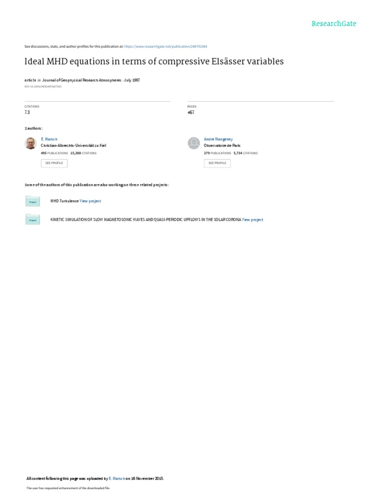 Ideal MHD Equations in Terms of Compressive Elsässer Variables | PDF ...