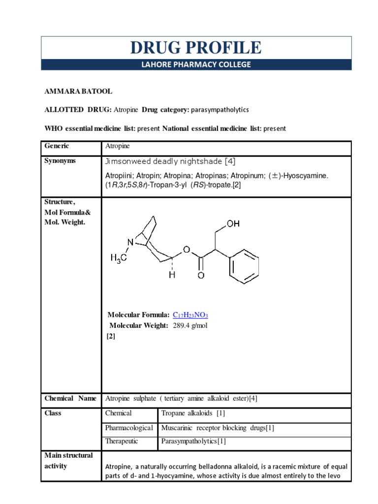 Drug Profile: Lahore Pharmacy College | PDF | Drugs | Pharmacology