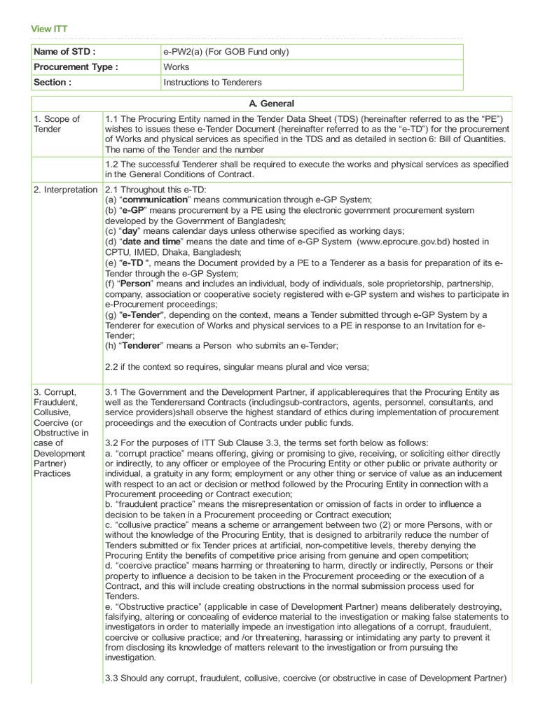 Section1 - Instructions To Tenderers | PDF | Procurement | Banks
