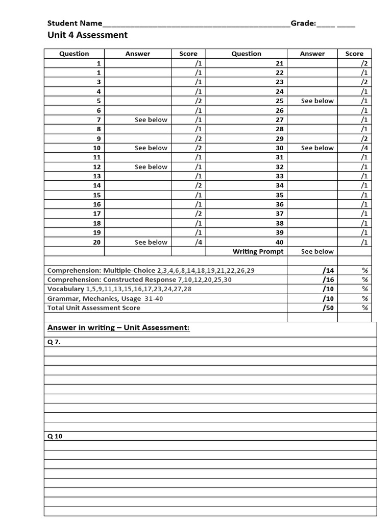 G3 Unit 4 Test - Answer Sheet | PDF | Qualifications | Applied Linguistics