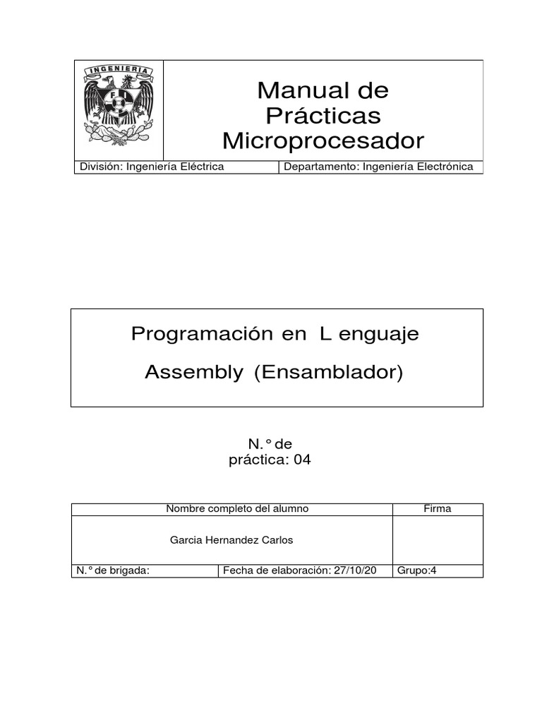 Manual de Prácticas de Programación en Lenguaje Assembly: Implementando ...