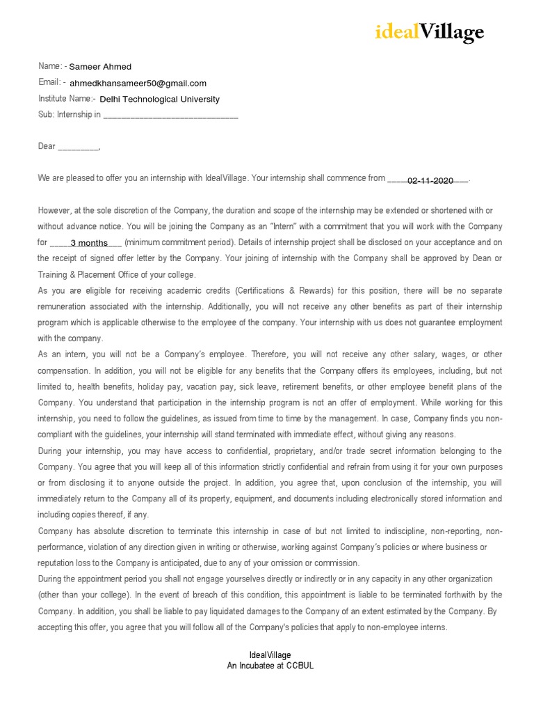 Offer Letter - Internship | PDF | Internship | Job Hunting
