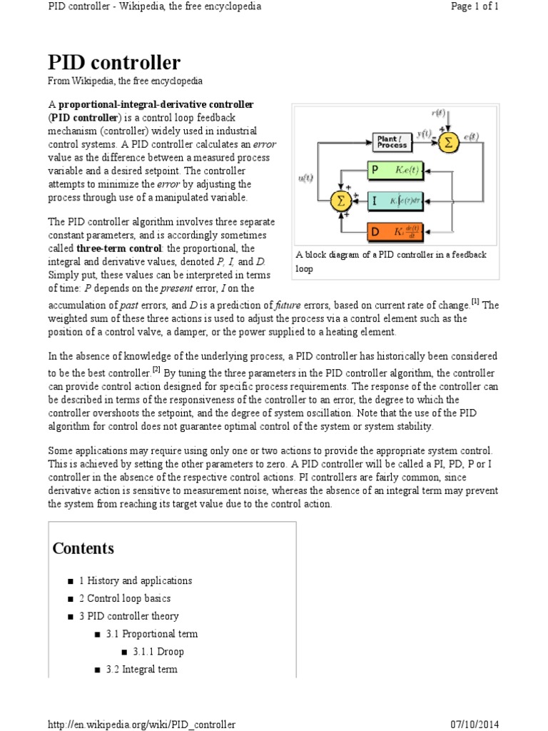 PID Controller: From Wikipedia, The Free Encyclopedia | PDF | Control ...