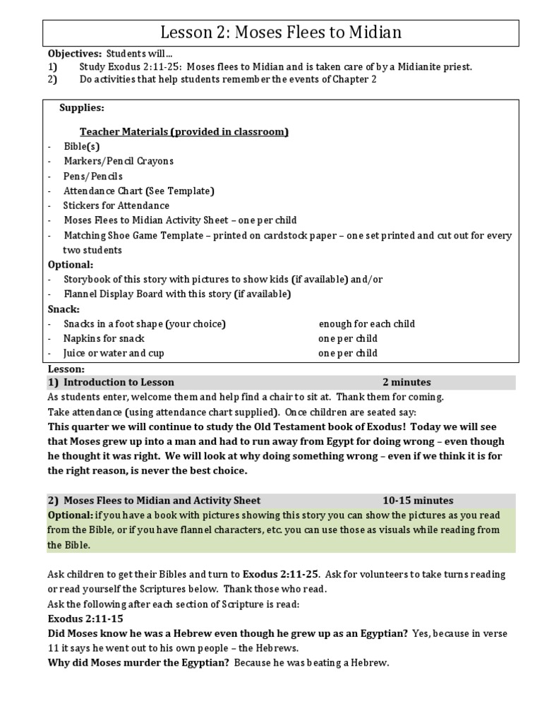 Lesson 2 Moses Flees To Midian Pdf Book Of Exodus Moses