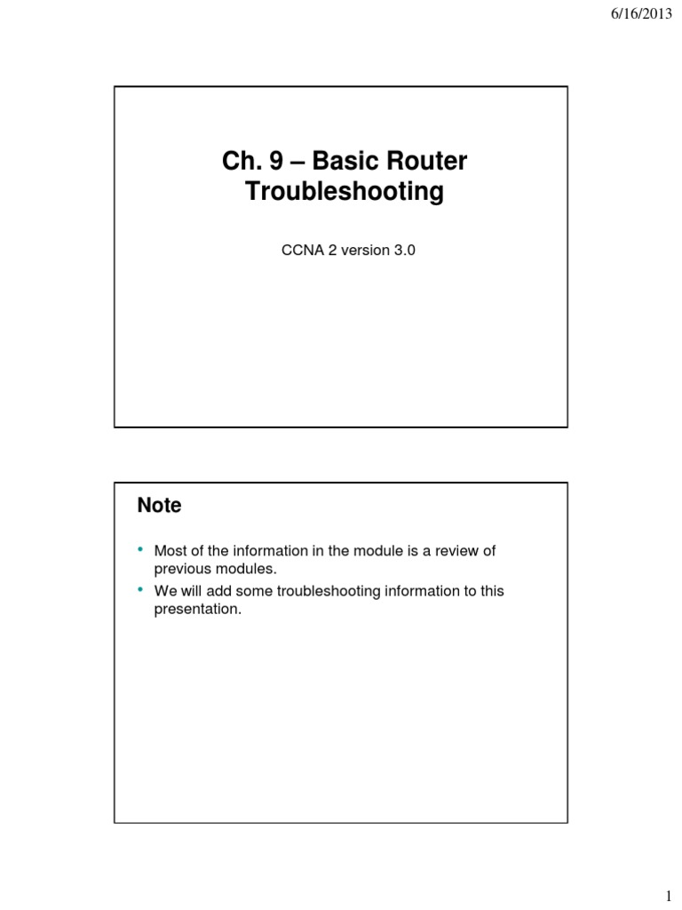 Ch. 9 - Basic Router Troubleshooting | PDF | Routing | Router (Computing)