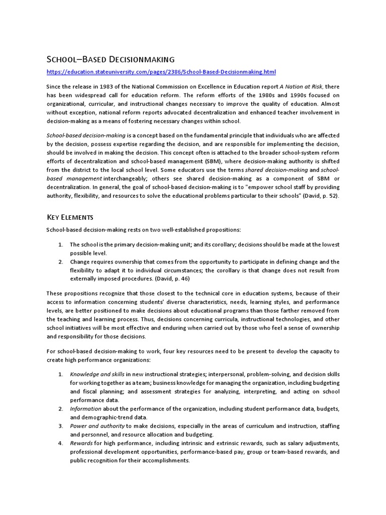 School Based Decisionmaking PDF | PDF | Decision Making | Teachers