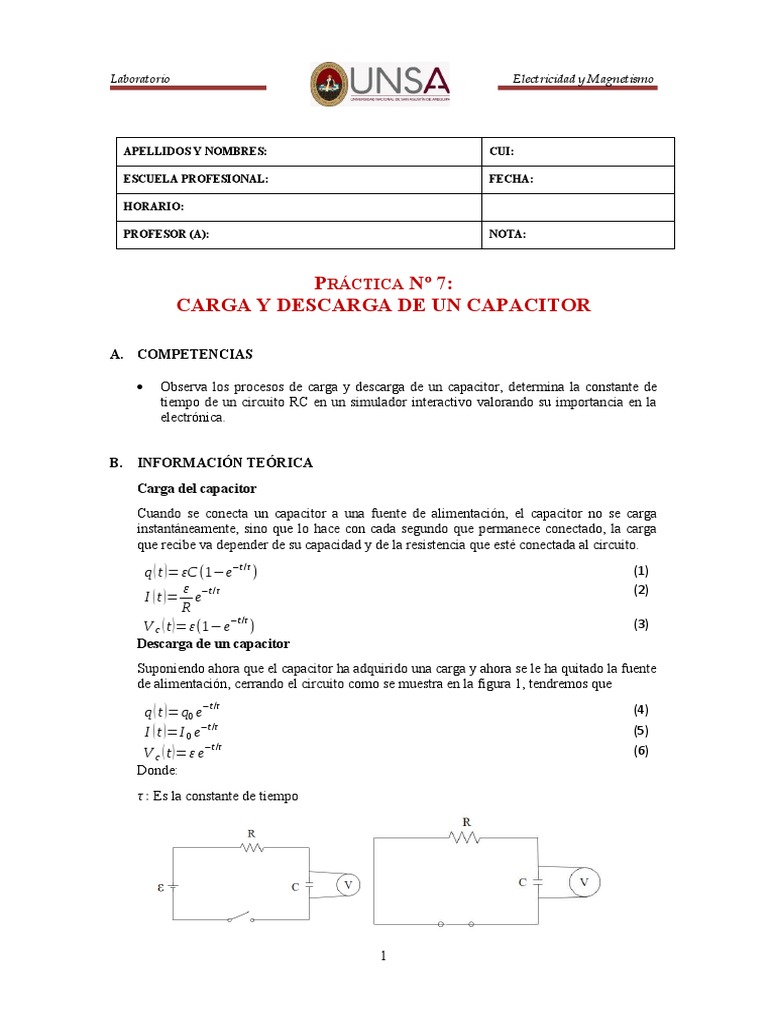 7 - Carga y Descarga de Un Capacitor | PDF | Condensador | Electricidad