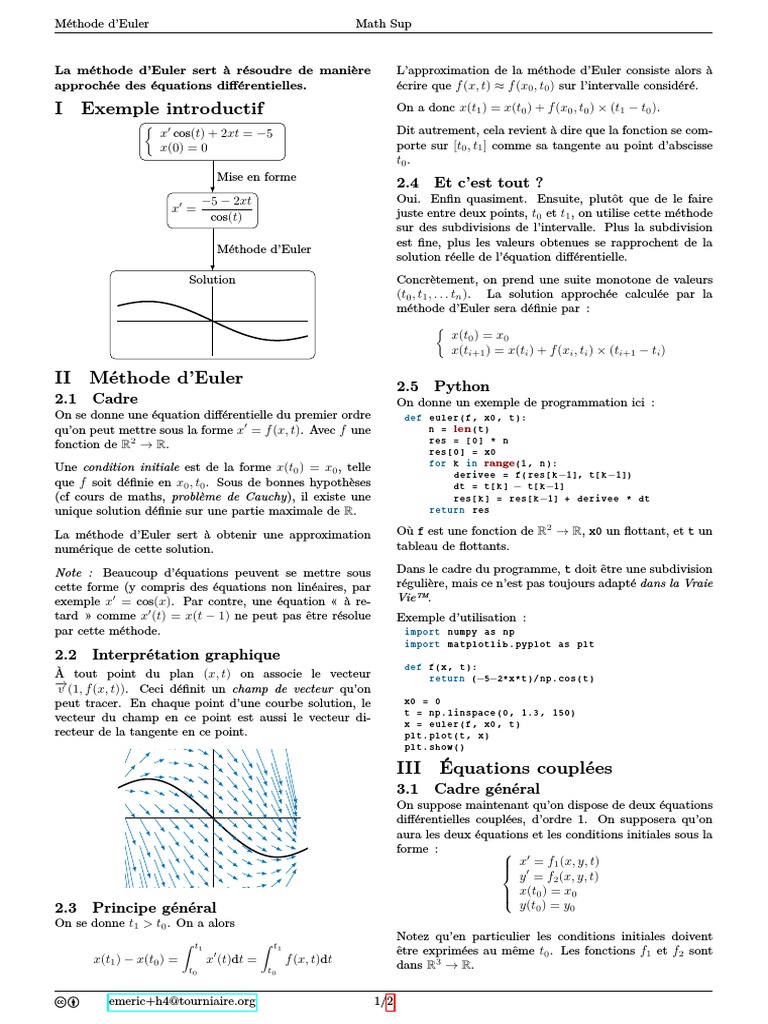 08 Formulaire Euler PDF | PDF | Équations | Fonction (Mathématiques)