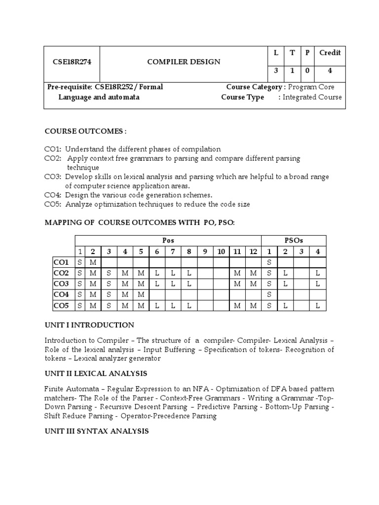 CSE18R274 Syllabus | PDF | Parsing | Compiler