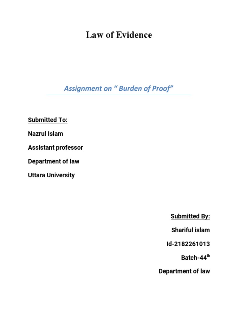 Law of Evidence - Burden of Proof | PDF | Burden Of Proof (Law ...