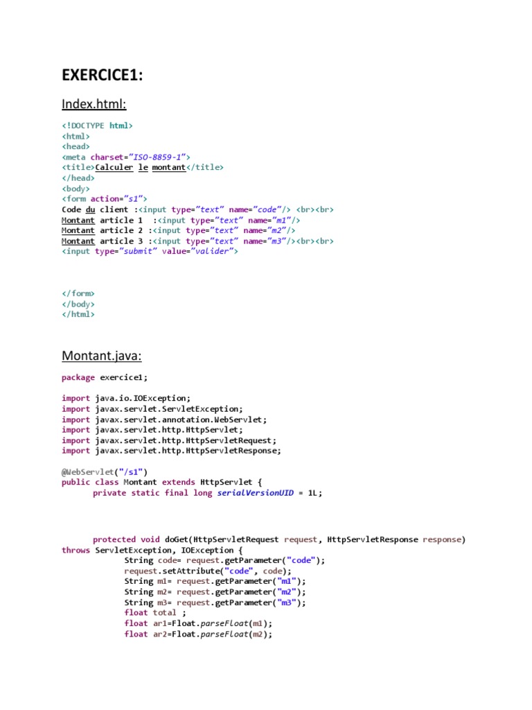 Exercice1:: Index - HTML | PDF | Java Enterprise Platform | Java Servlet