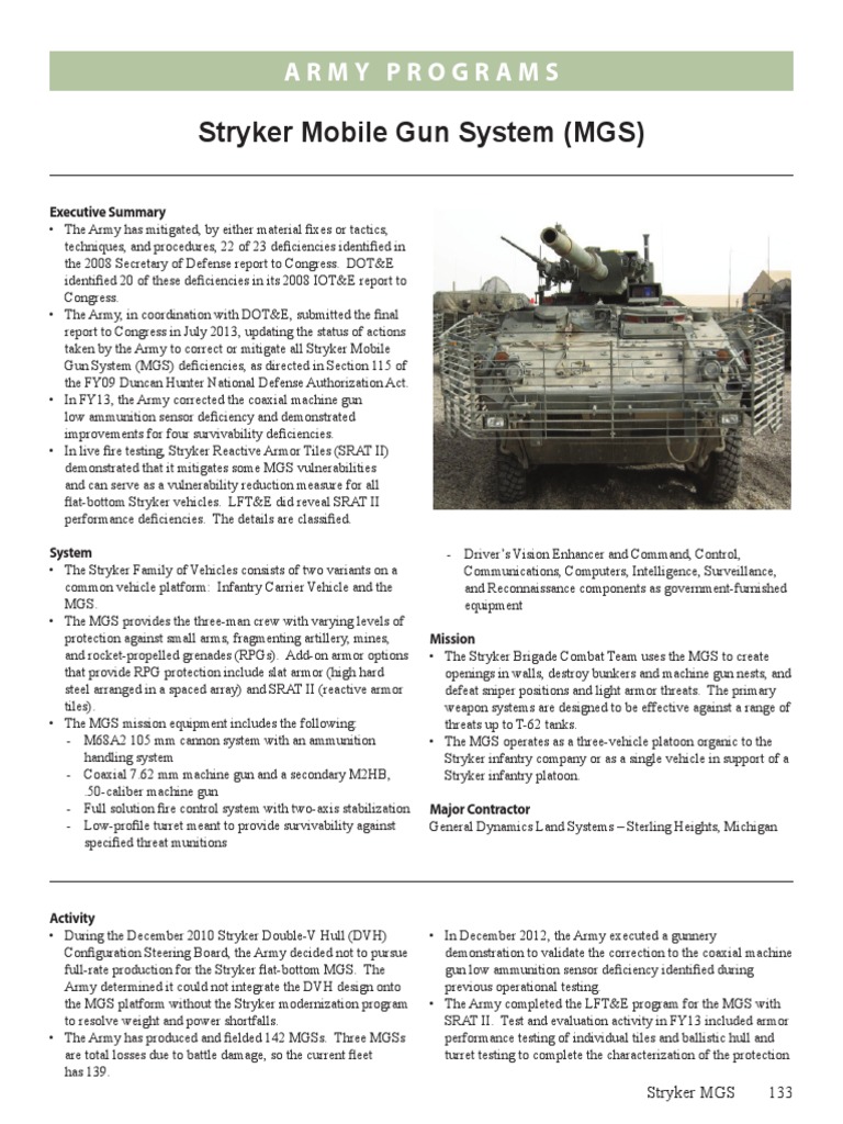 Stryker Mobile Gun System (MGS) : Army Programs | PDF | Tanks ...