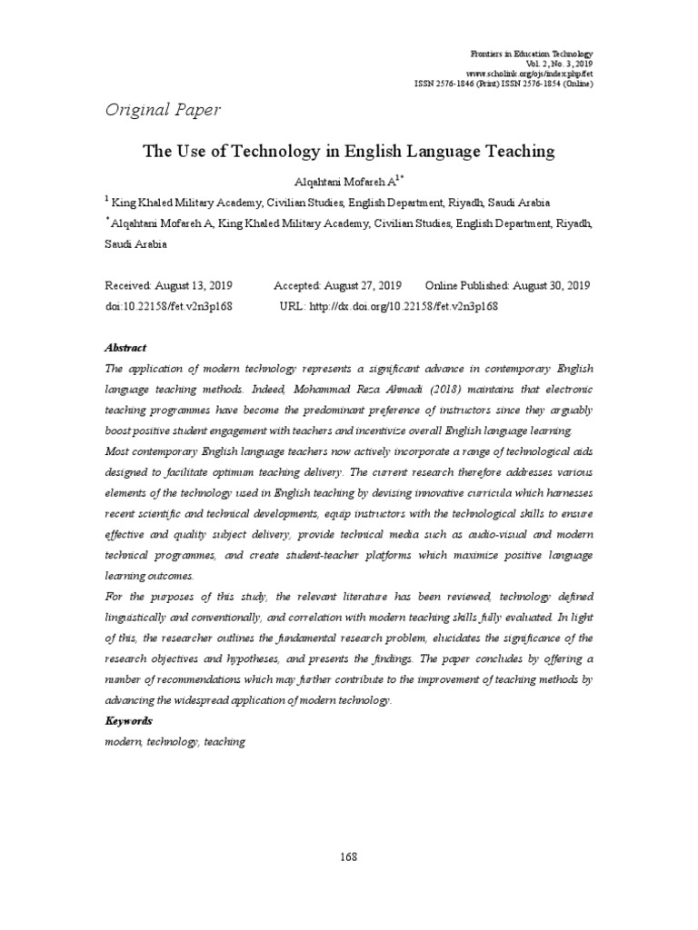 The Use of Technology in English Language Teaching: Original Paper ...
