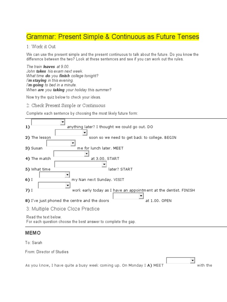 Present Simple & Continuous For Future | PDF