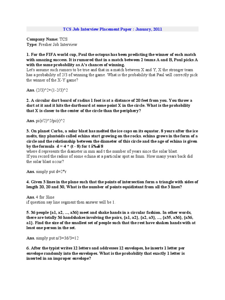 Analysis of a Sample Interview Question Paper for a Fresher Job ...