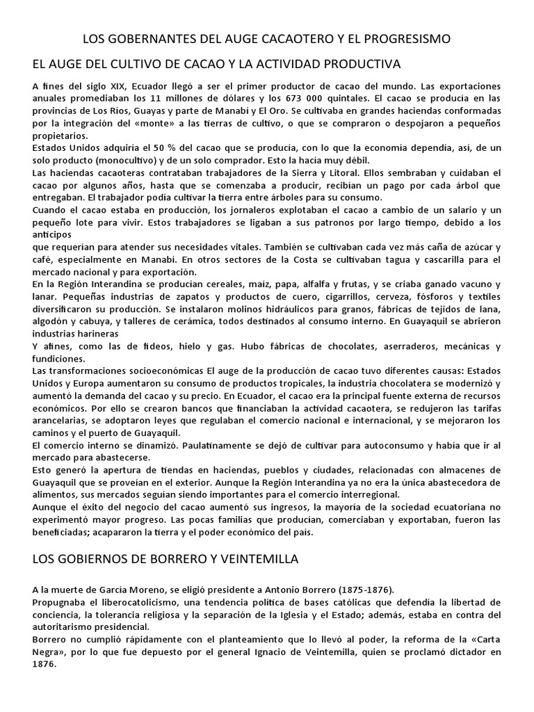 Los Gobernantes Del Auge Cacaotero y El Progresismo | PDF | Ecuador