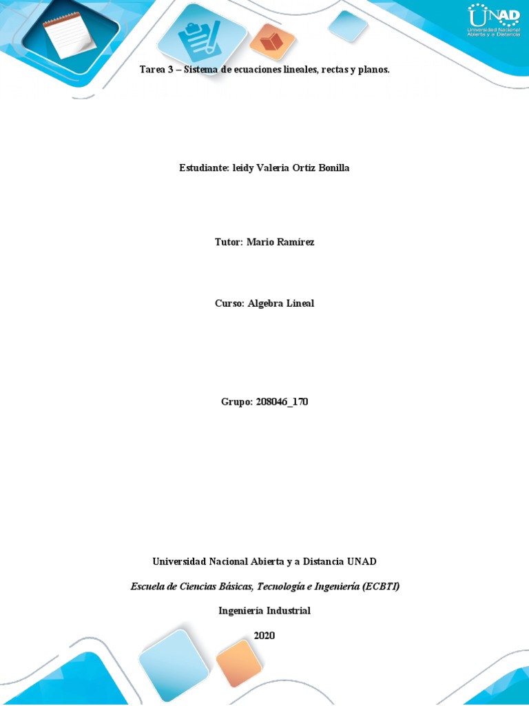 Tarea 3: Ecuaciones Lineales y Planos | PDF | Linealidad | Sistema de ...