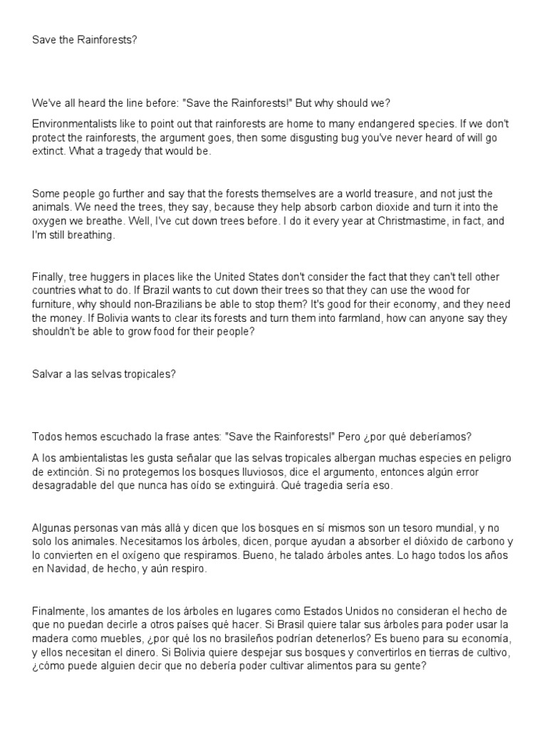 ¿Por qué salvar las selvas tropicales? | PDF | Ciencia y matemáticas ...