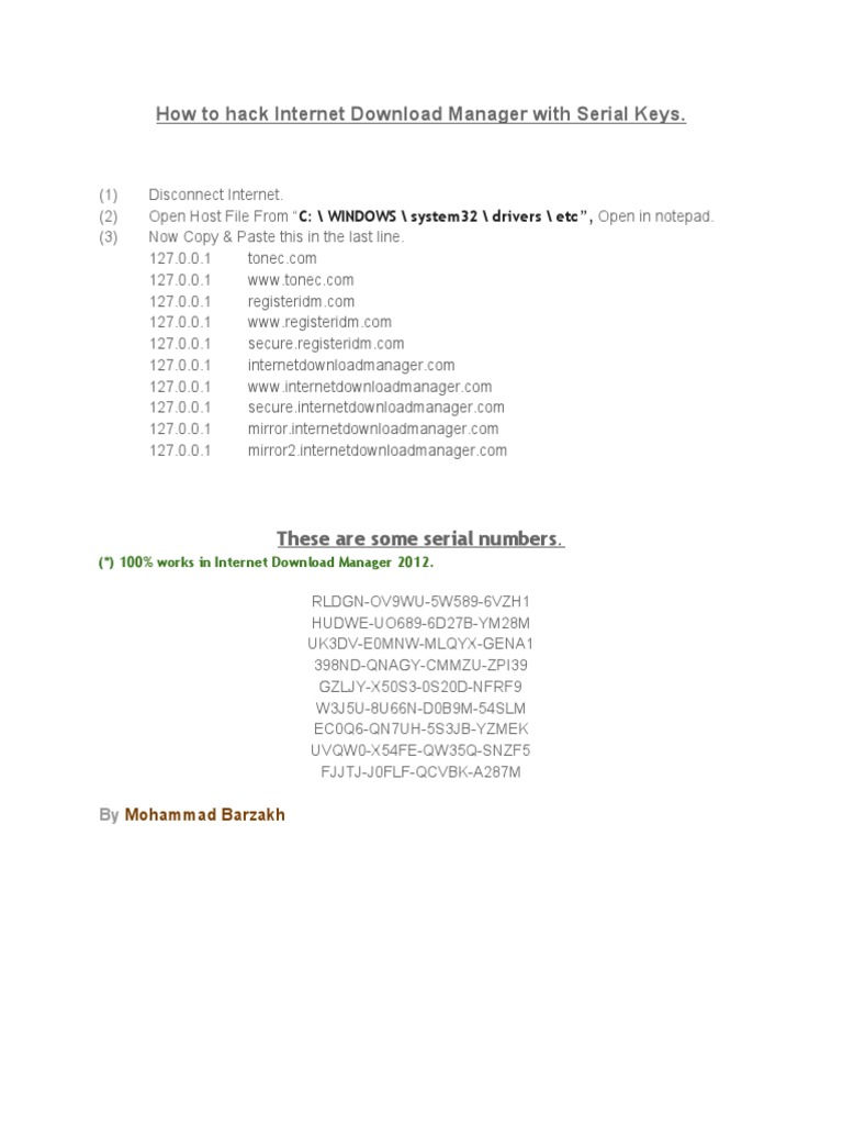 How To Hack Internet Download Manager With Serial Keys.: C: / WINDOWS ...