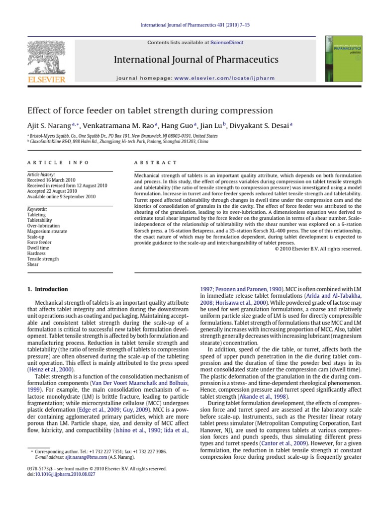 Effect of Force Feeder On Tablet Strength During Compression | PDF ...