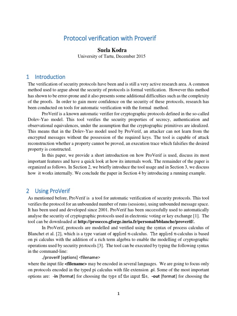 Protocol Verification With Proverif: Suela Kodra | PDF | Authentication | Cryptography
