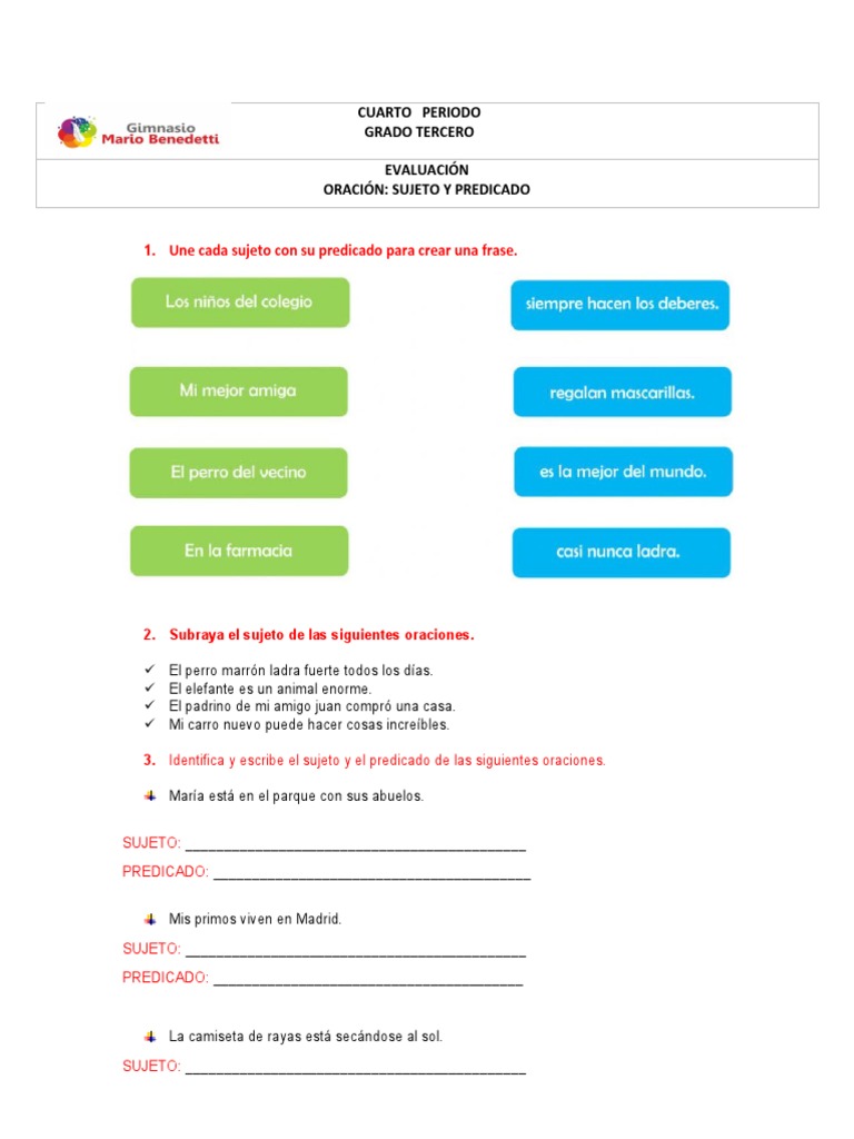 Evaluacion Sujeto y Predicado | PDF