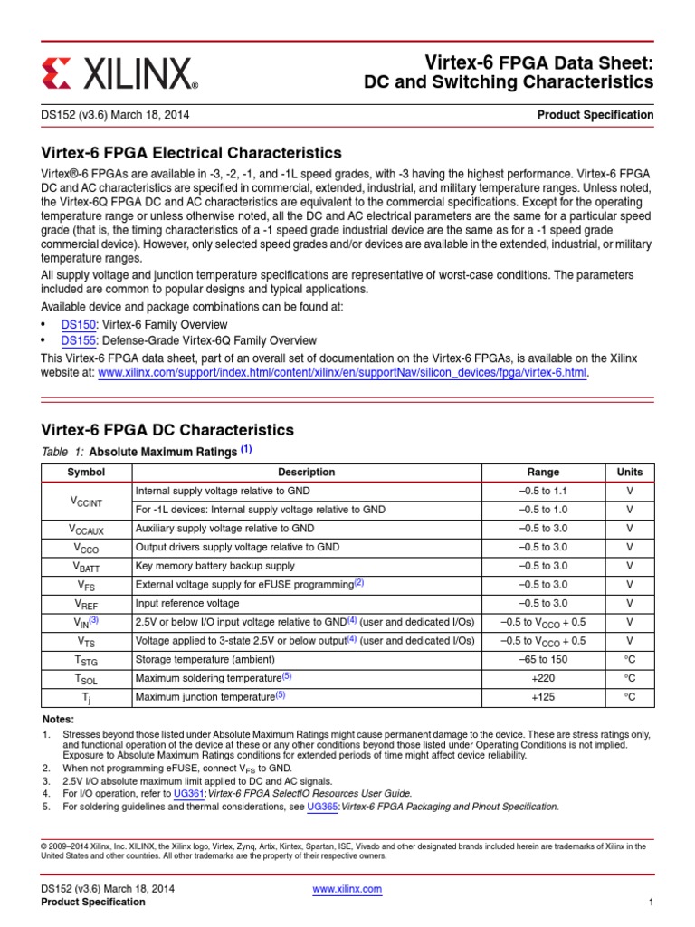 Virtex-6: FPGA Data Sheet: DC and Switching Characteristics | PDF | Field Programmable Gate ...