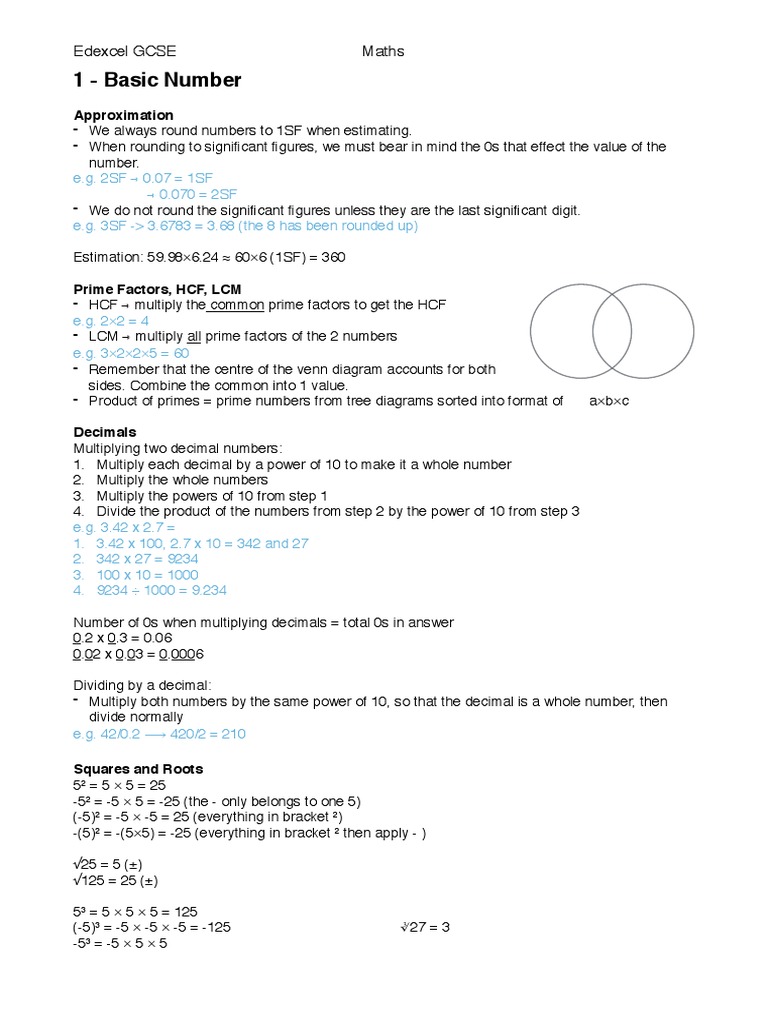 1 - Basic Number: Edexcel GCSE Maths | PDF | Circle | Fraction ...