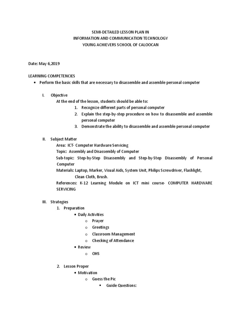 YASC Lesson Plan | PDF | Personal Computers | Educational Technology