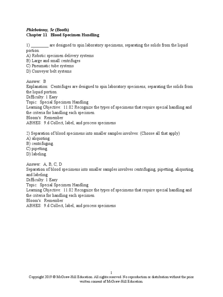 Chapter 11 Blood Specimen Handling: Phlebotomy, 5e (Booth) | PDF ...