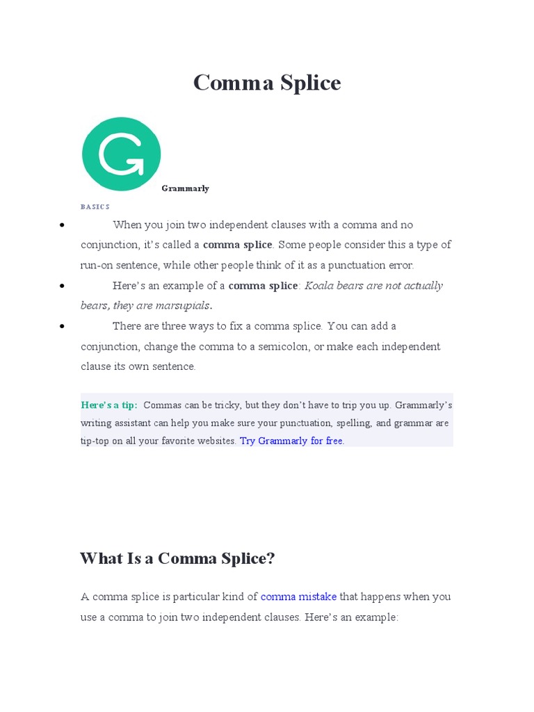 Understanding Comma Splices: What They Are and How to Fix Them | PDF ...