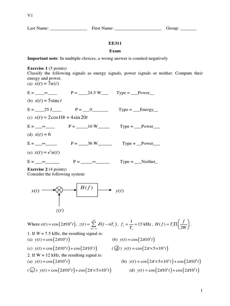 EE311 Exam 2013 V1 Solution | PDF | Amplitude | Radio Technology