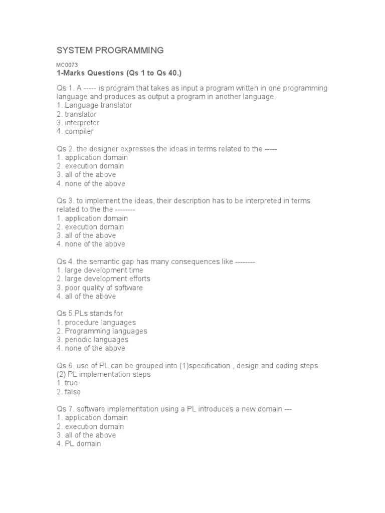 MCA Semester III - SYSTEM PROGRAMMING (MC0073) Question Paper | PDF ...