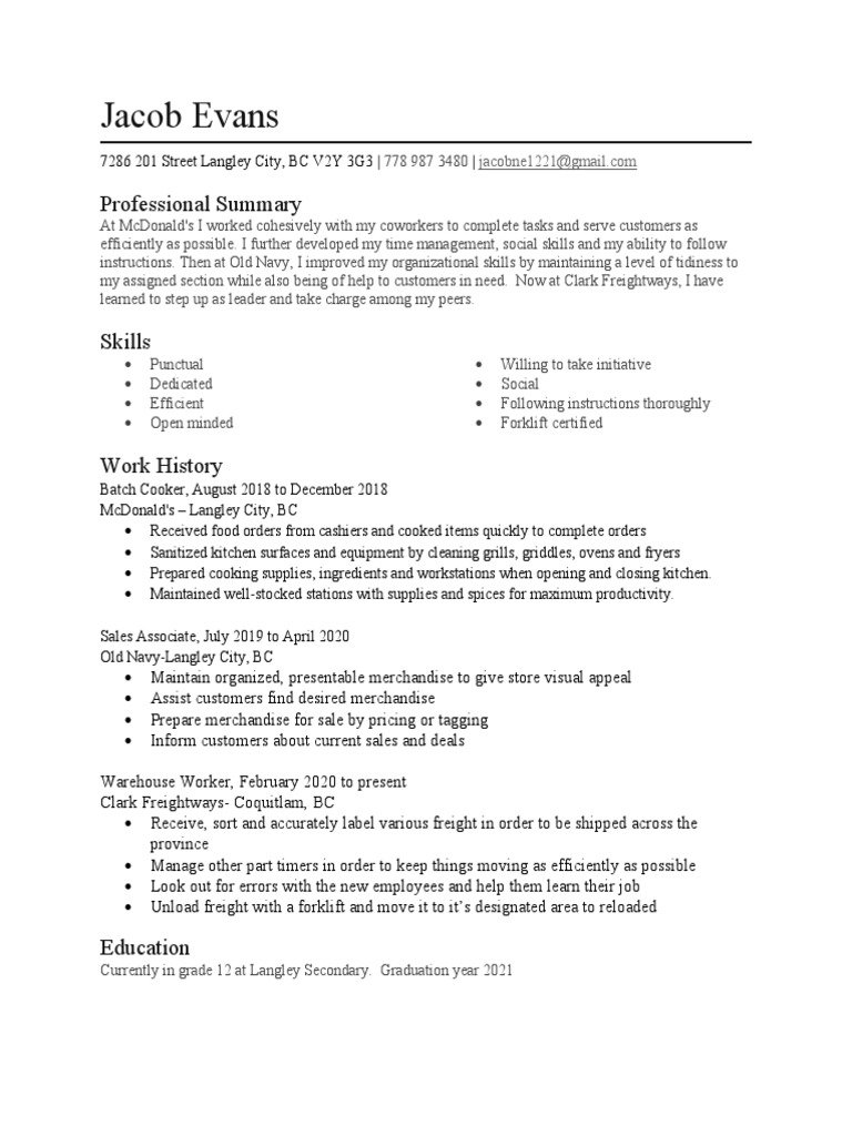 Jacob Evans Resume | PDF