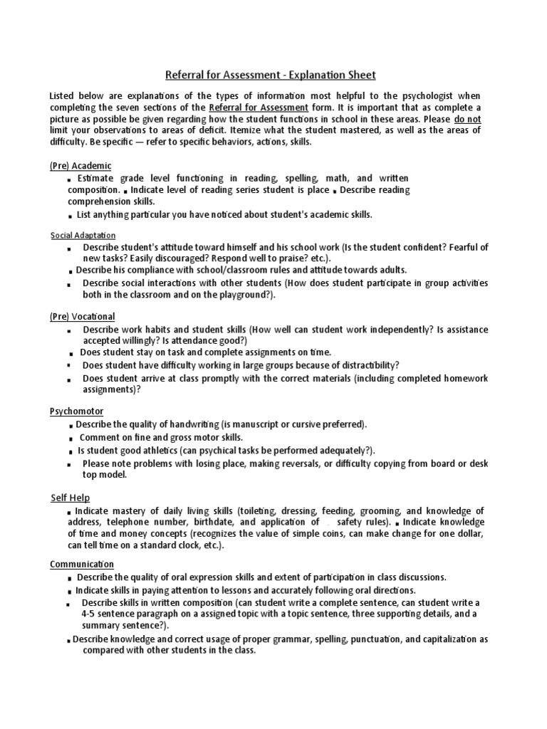 Present Levels-Explanation Sheet | PDF | Classroom | Cognition