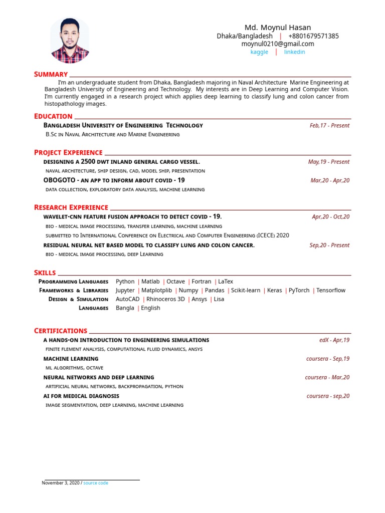 Murat S CV Template | PDF | Deep Learning | Machine Learning