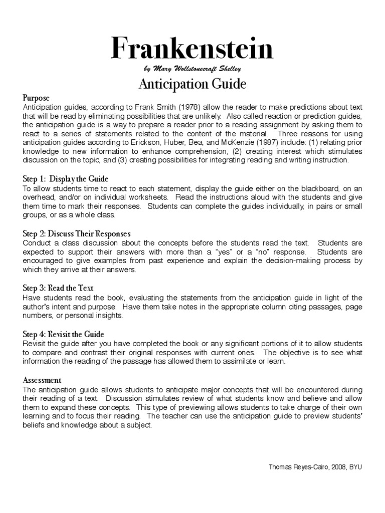 Anticipation Guide for Frankenstein | PDF | Pedagogy | Learning