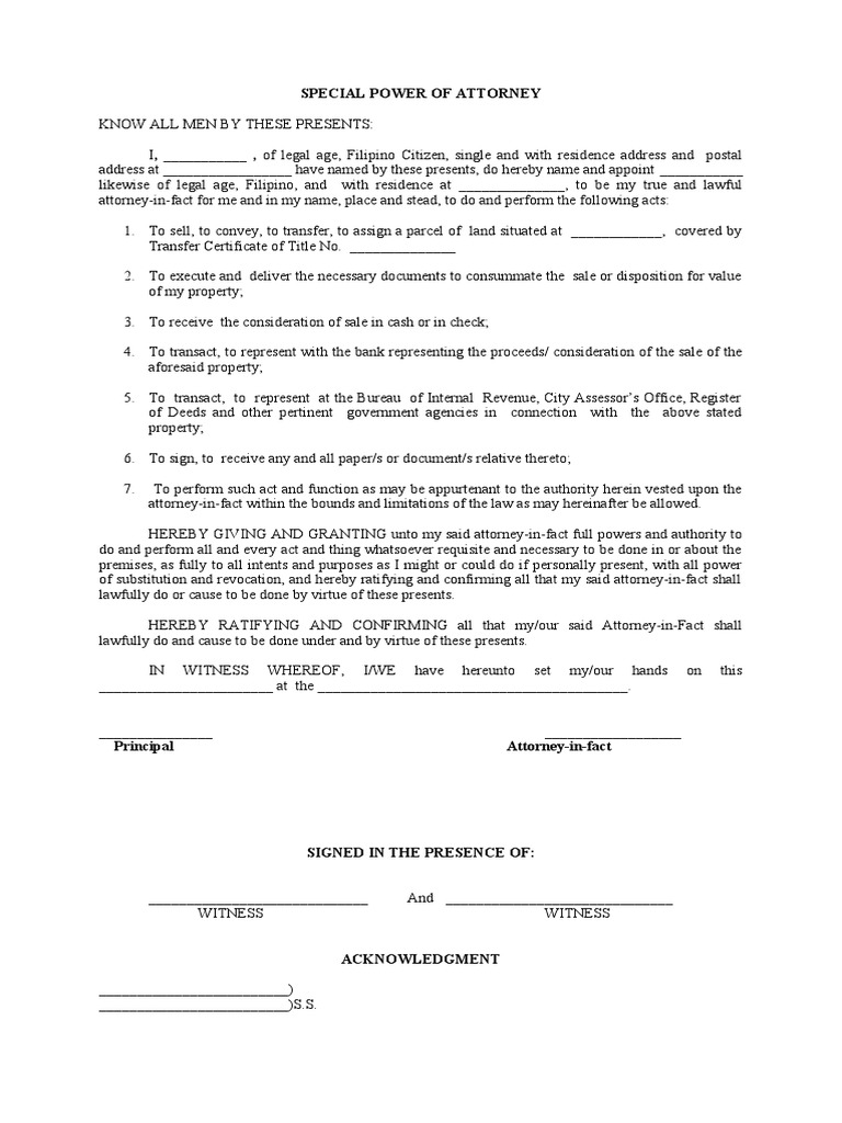 SPA To Sell A Property | PDF | Power Of Attorney | Common Law