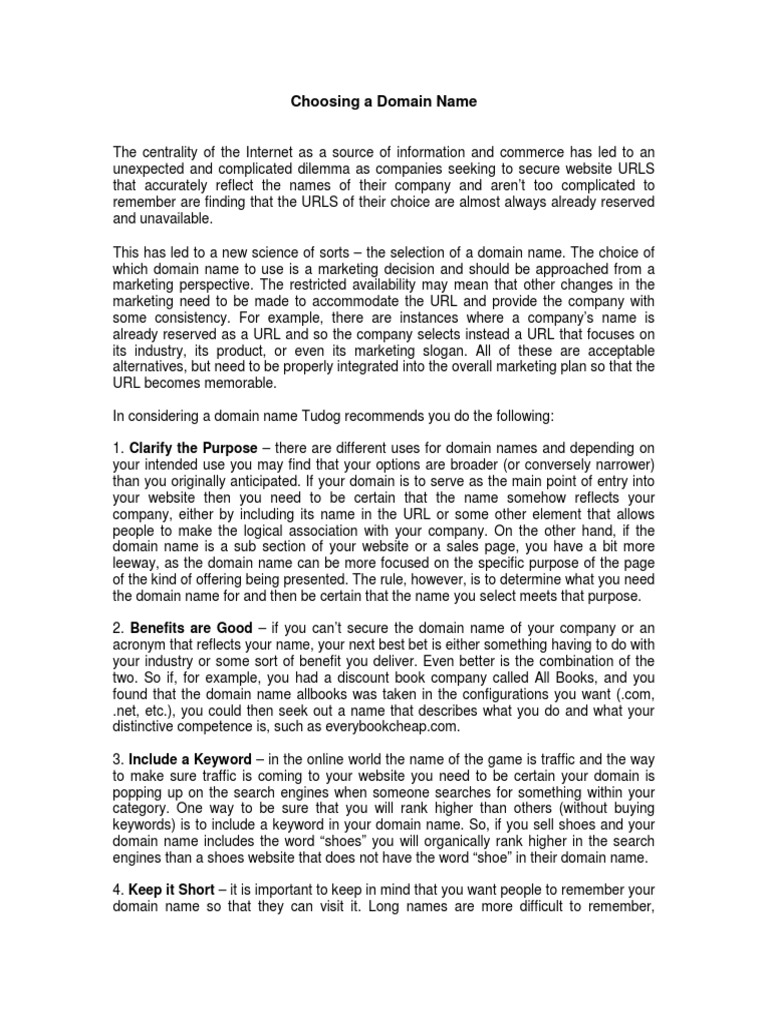 Choosing A Domain Name | PDF | Domain Name | Search Engine Optimization