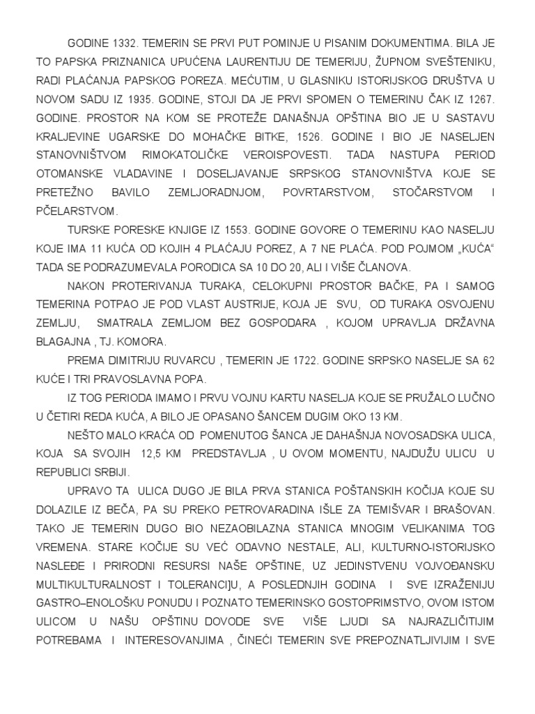 Istorijat Temerina I Okolnih Naselja | PDF