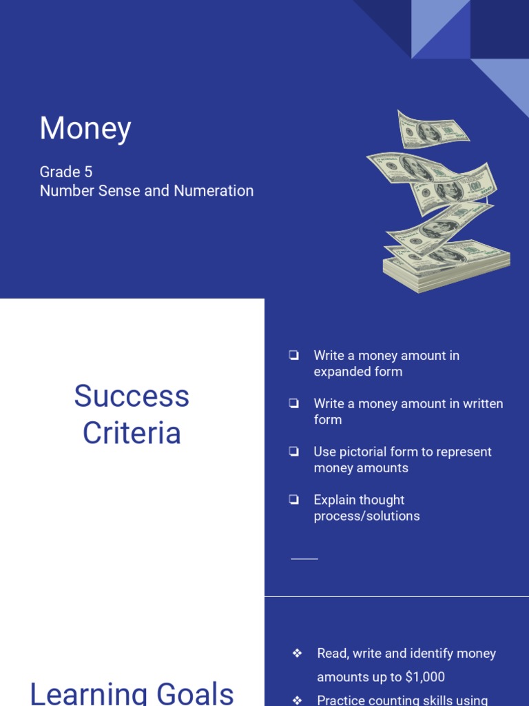 Money: Grade 5 Number Sense and Numeration | PDF