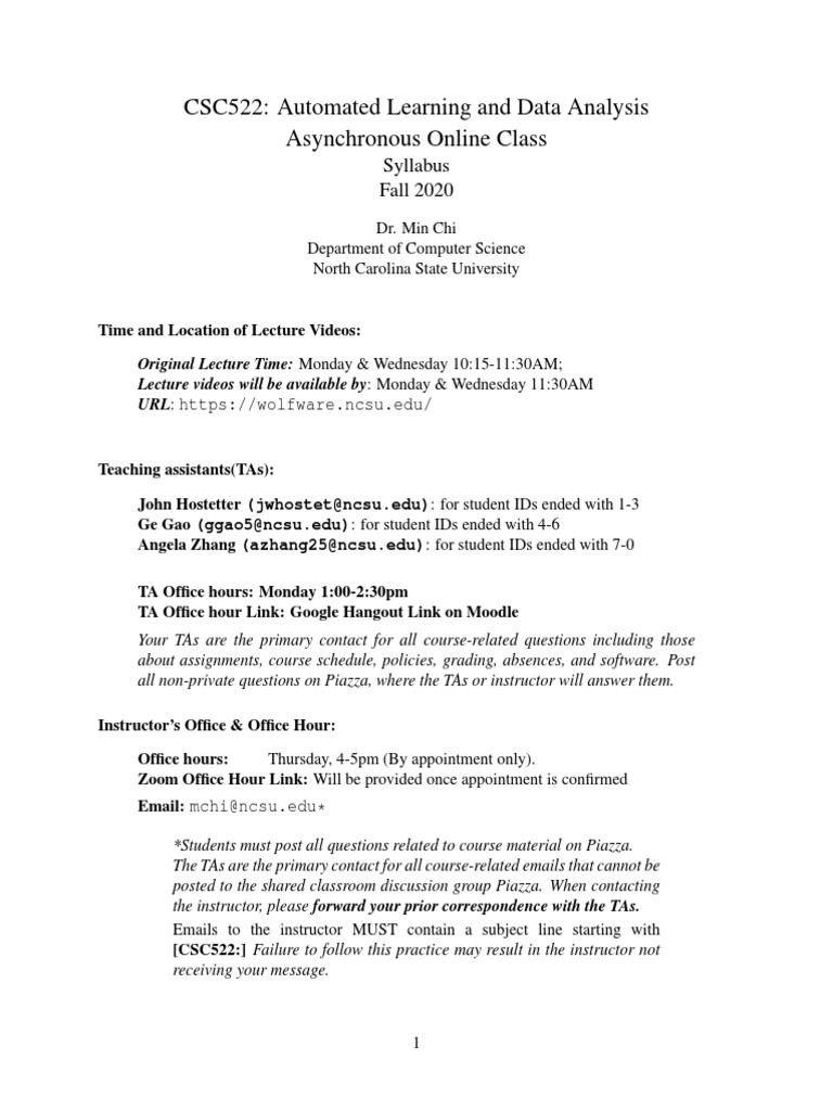 CSC522: Automated Learning and Data Analysis Asynchronous Online Class ...