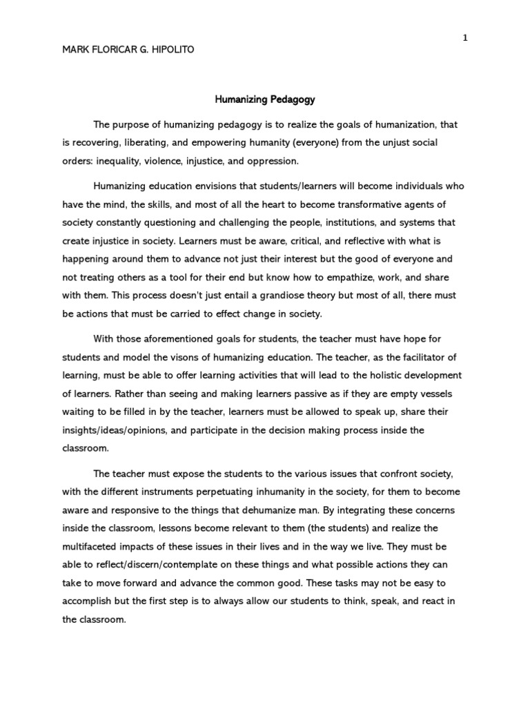 Humanizing Pedagogy | PDF | Pedagogy | Teachers