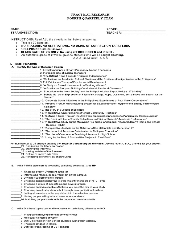 PRACTICAL RESEARCH Exam | PDF | Citation | Bibliography