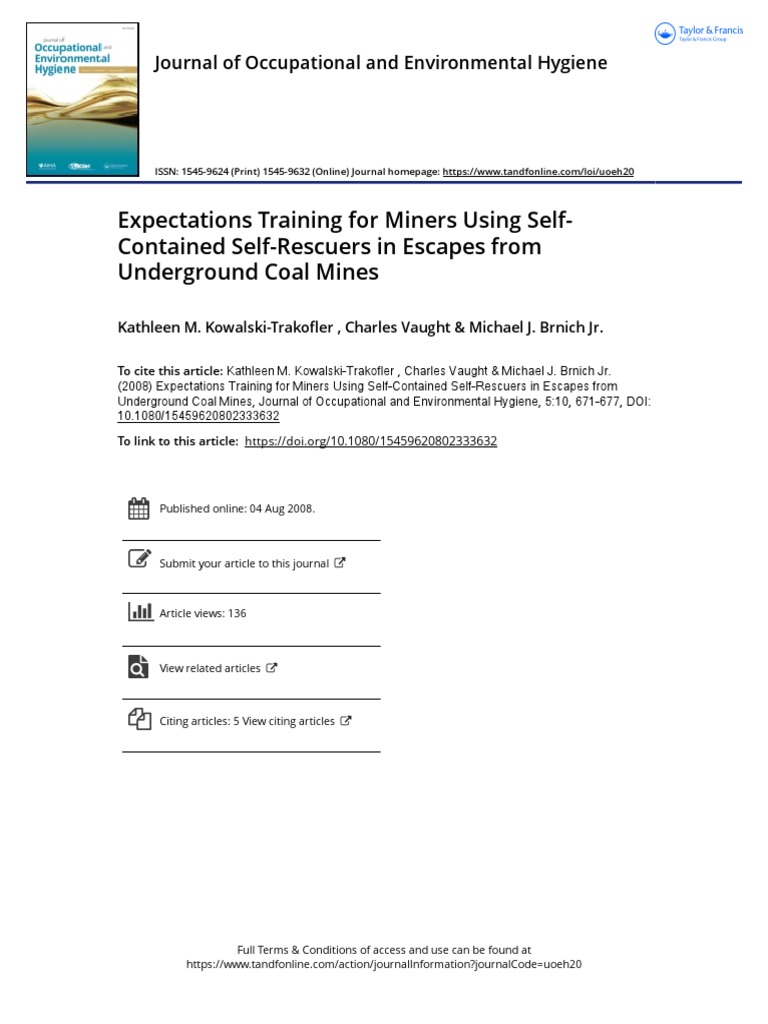 Expectations Training For Miners Using Self Contained Self Rescuers in ...