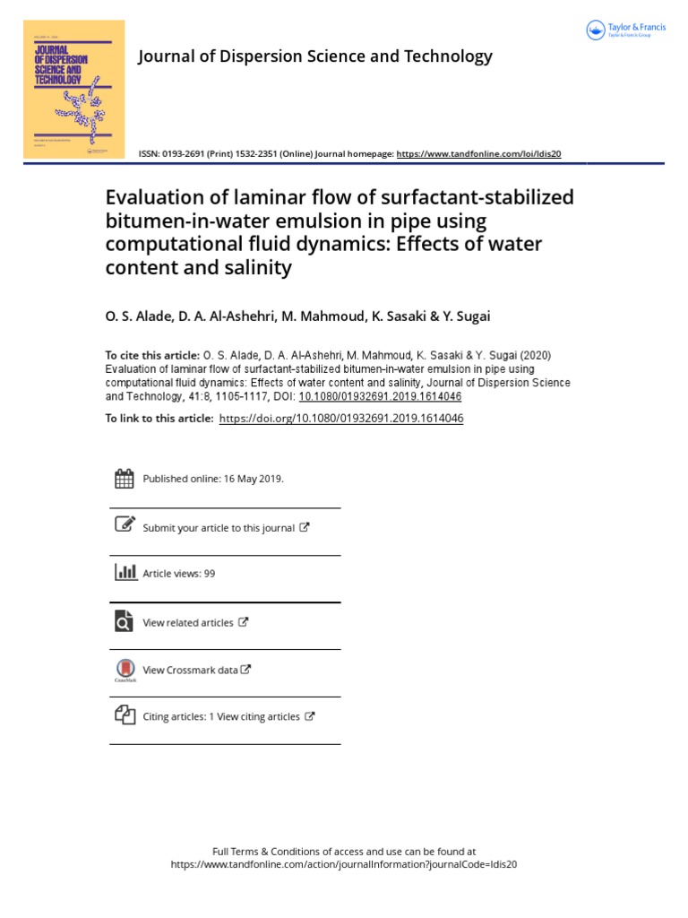 Evaluation of Laminar Flow of Surfactant Stabilized Bitumen in Water Emulsion in Pipe Using ...