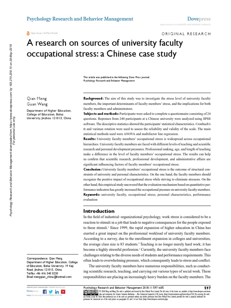 A Research On Sources of University Faculty Occupational Stress: A ...