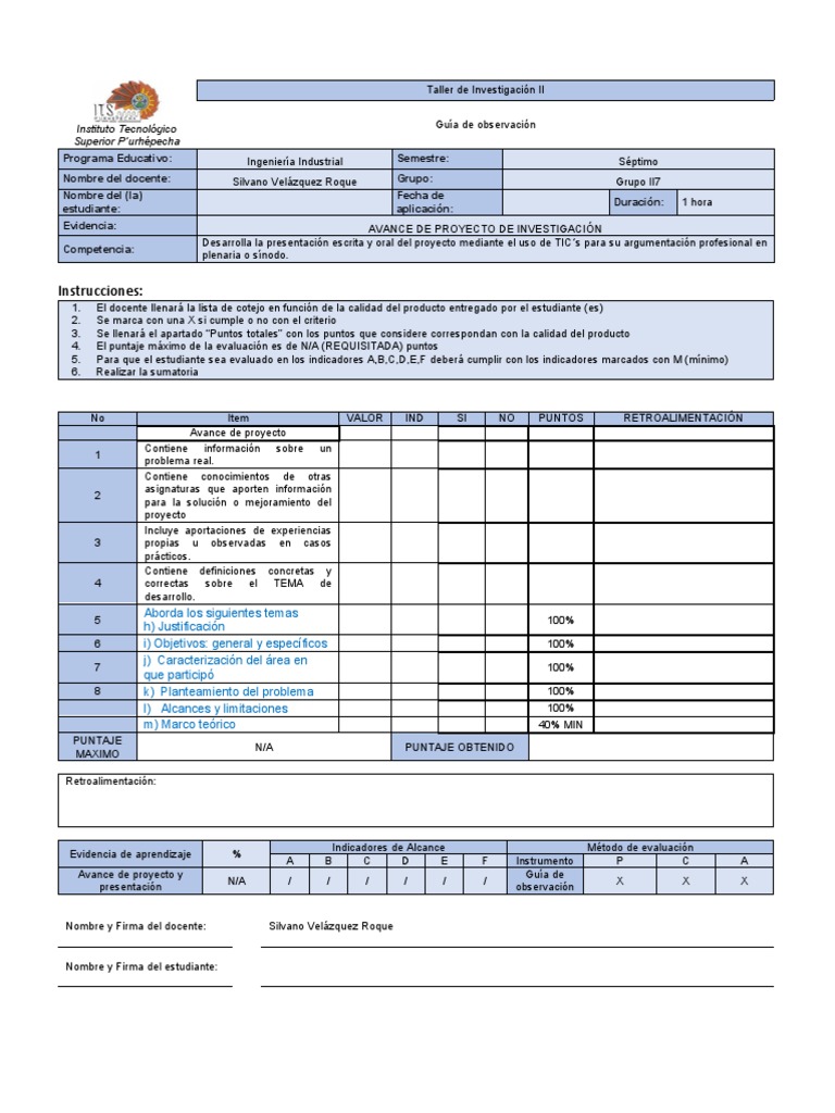 Act 3 U2 Guía de Observación Avance de Proyecto | PDF | Evaluación | Modificación de comportamiento